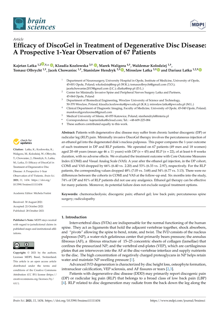 Nueva publicación: "Efficacy of DiscoGel in Treatment of Degenerative ...