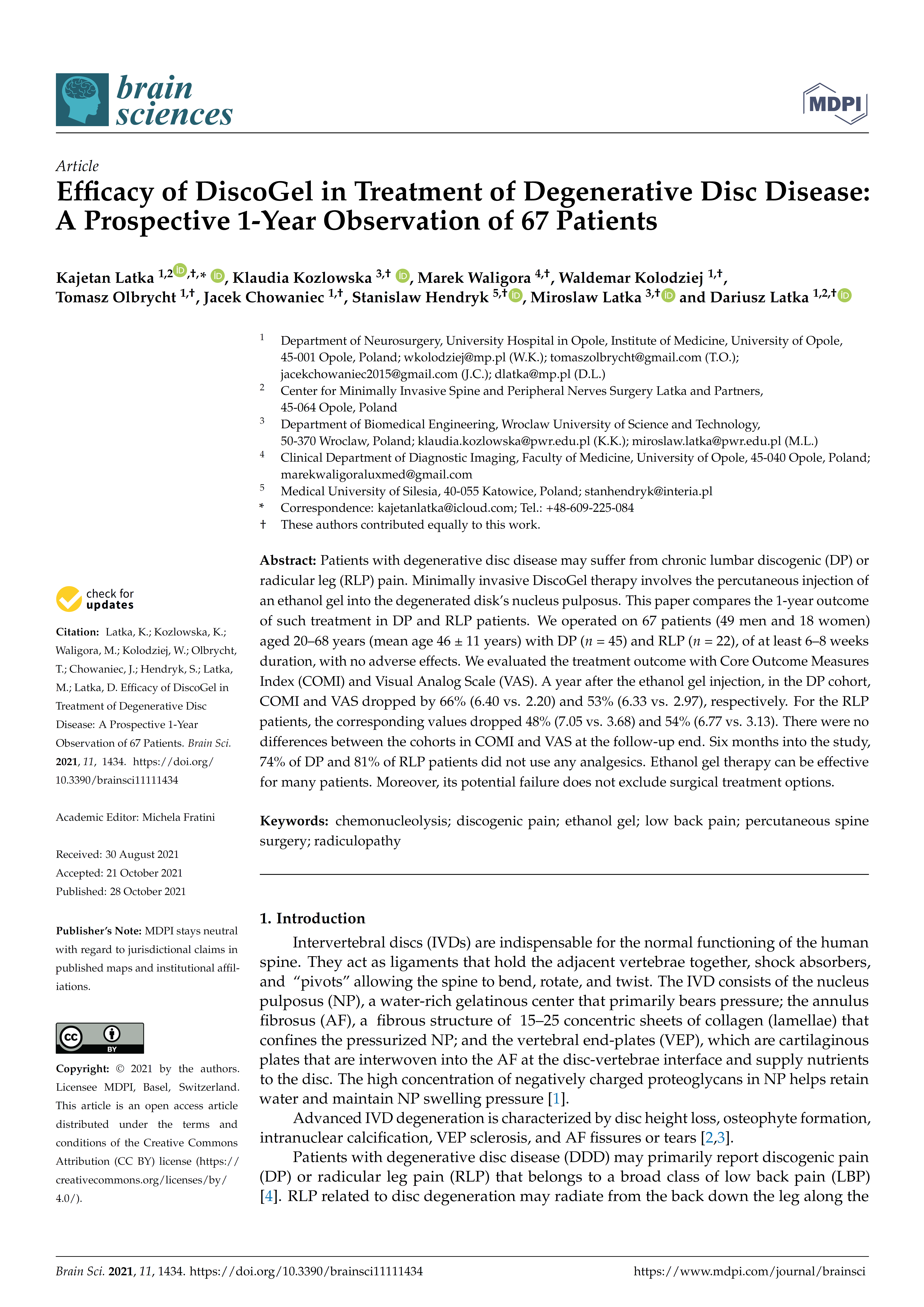 Nueva publicación: "Efficacy of DiscoGel in Treatment of Degenerative ...